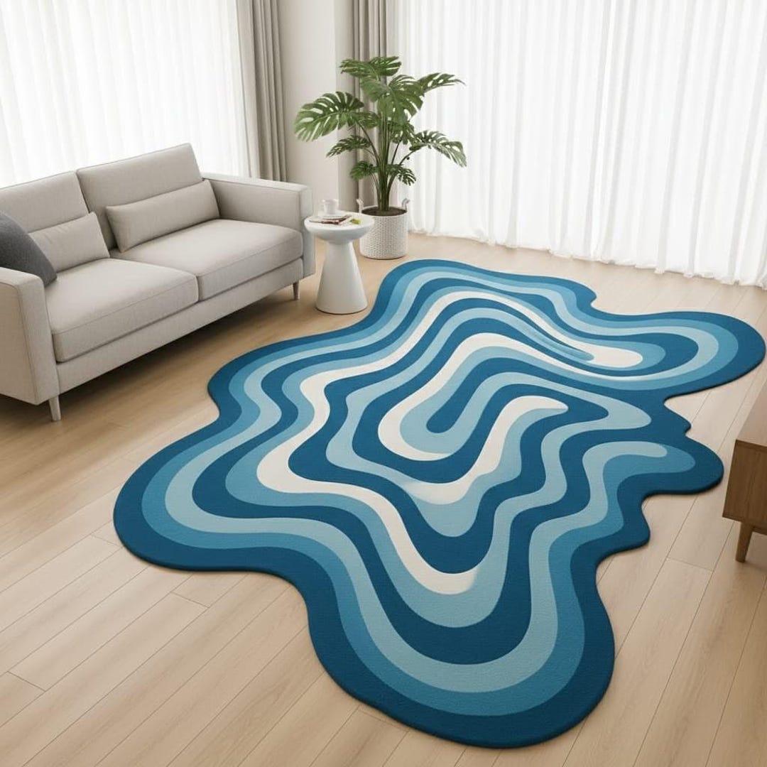 Modern Abstract Wave Rug – Luxury Blue Wavy Carpet for Living Room ...