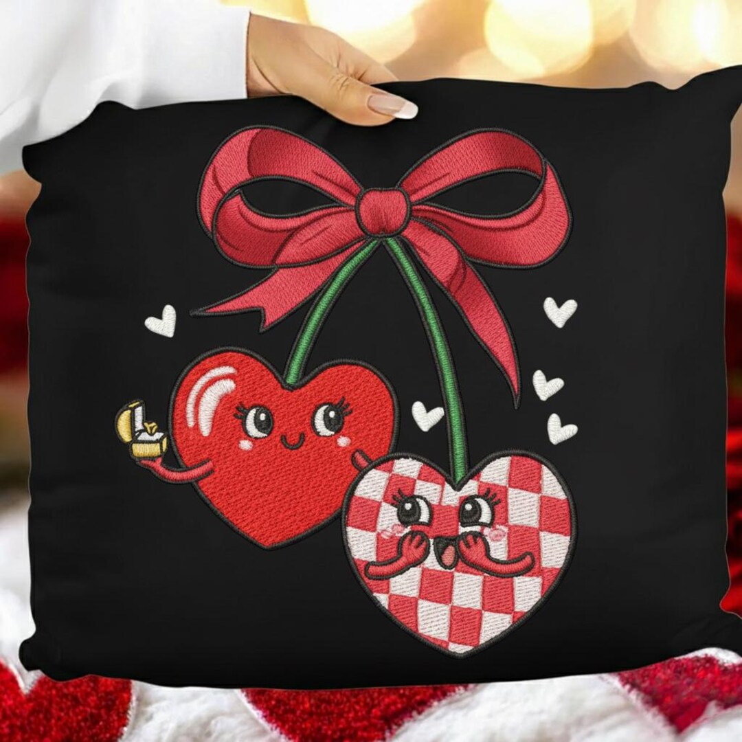 Cute Valentine Cherry Hearts PNG – Fuzzy Retro Cherry Design, Kawaii ...