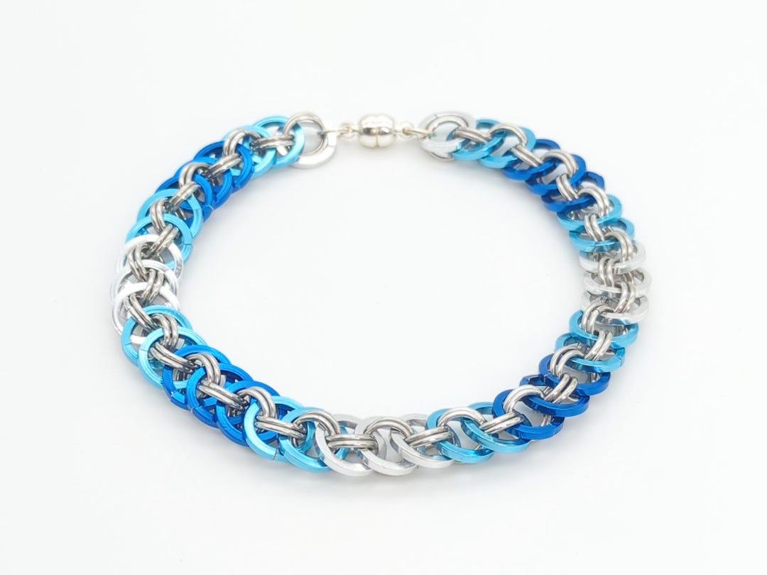 Chainmail Chain Bracelet - Blue and Silver Viper Basket, Anodized ...