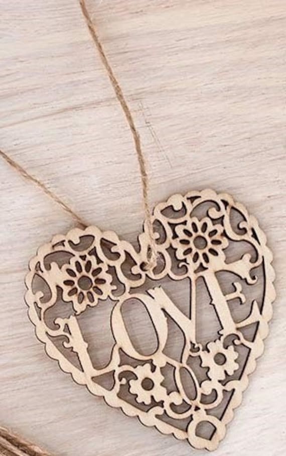 Wood Laser Cut Love Heart Tags 3 1/4 Set of 12 | Etsy
