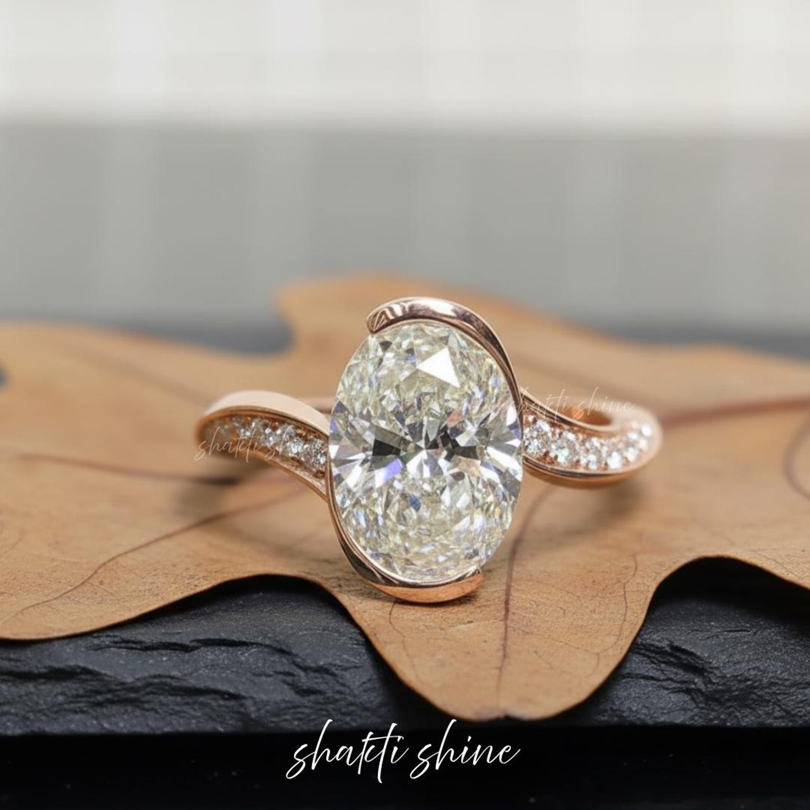 Oval Cut Bypass Engagement Ring, Swirl Wrap Vintage Ring, Floating Oval ...