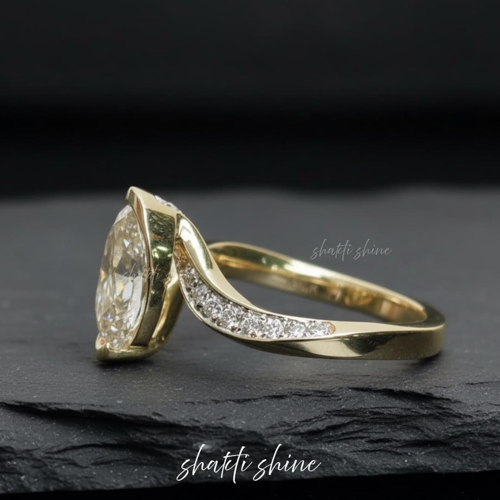 Oval Cut Bypass Engagement Ring, Swirl Wrap Vintage Ring, Floating Oval ...