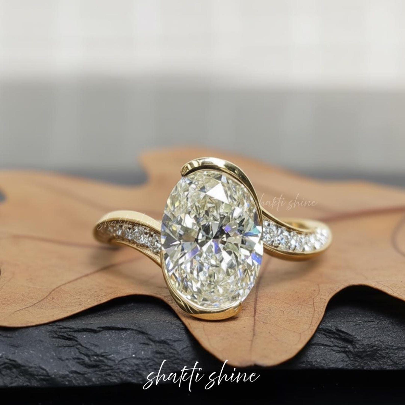 Oval Cut Bypass Engagement Ring, Swirl Wrap Vintage Ring, Floating Oval ...
