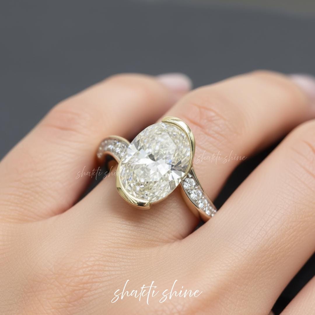 Oval Cut Bypass Engagement Ring, Swirl Wrap Vintage Ring, Floating Oval ...