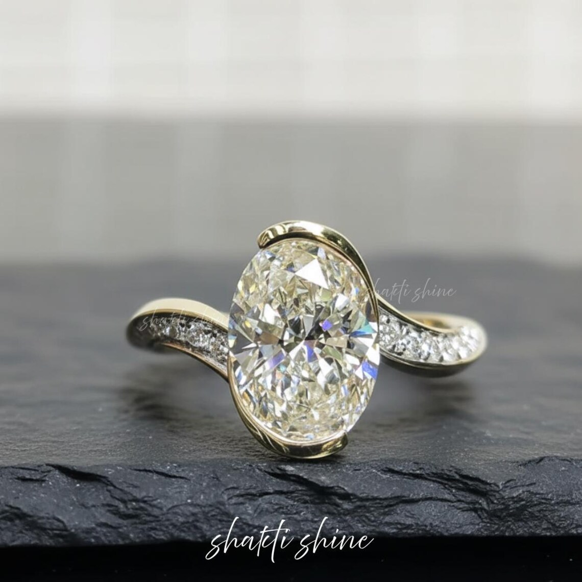 Oval Cut Bypass Engagement Ring, Swirl Wrap Vintage Ring, Floating Oval ...