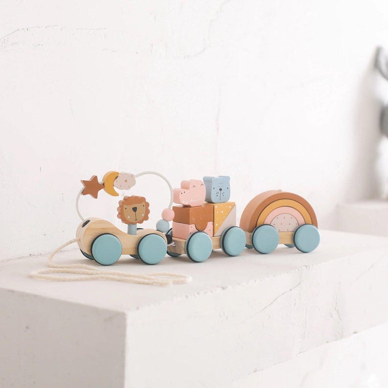 Wooden Pull-along Train Set – Natural Educational Toy for Baby – Baby ...