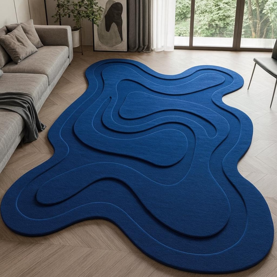 Hand-tufted Blue Abstract Rug – Modern Sculpted Wool Area Carpet ...