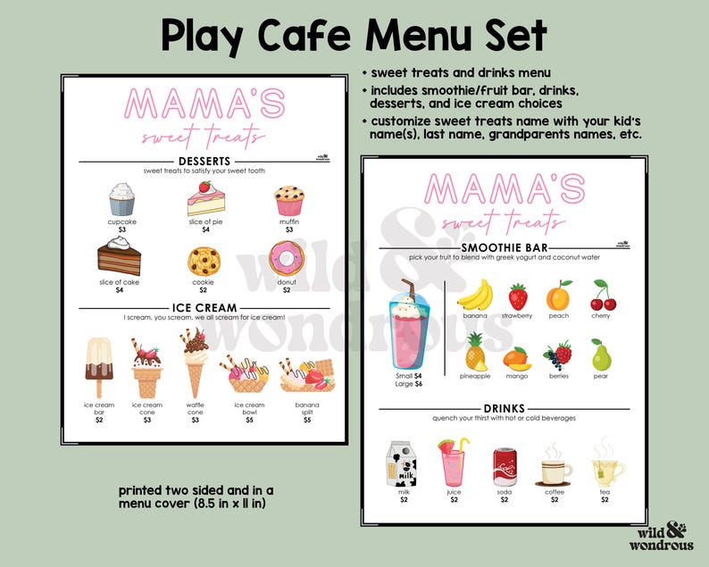 Kid Friendly Play Cafe Menus Set - Etsy