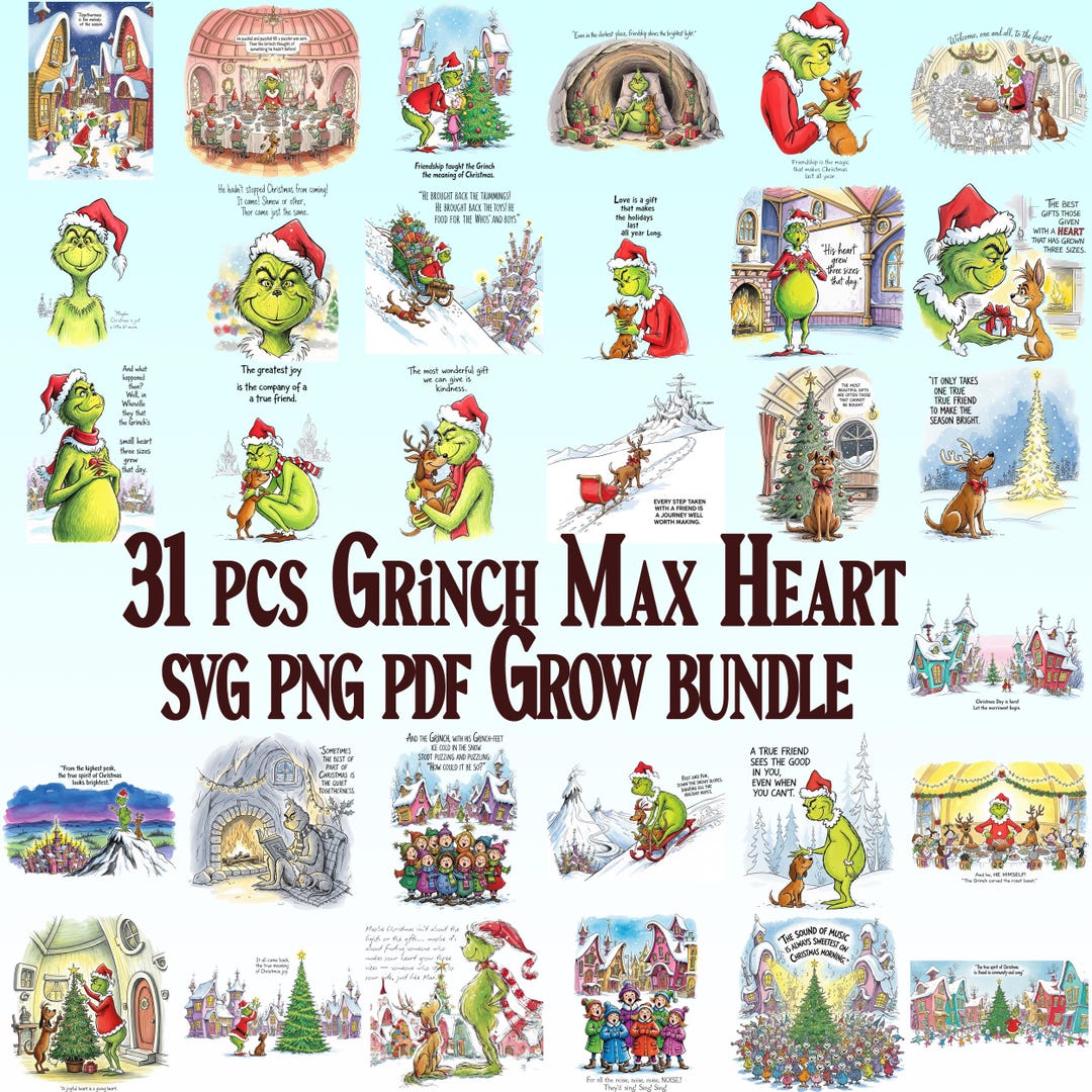 Grinch and Max Christmas SVG PNG PDF Bundle – 31 Festive Heartwarming ...