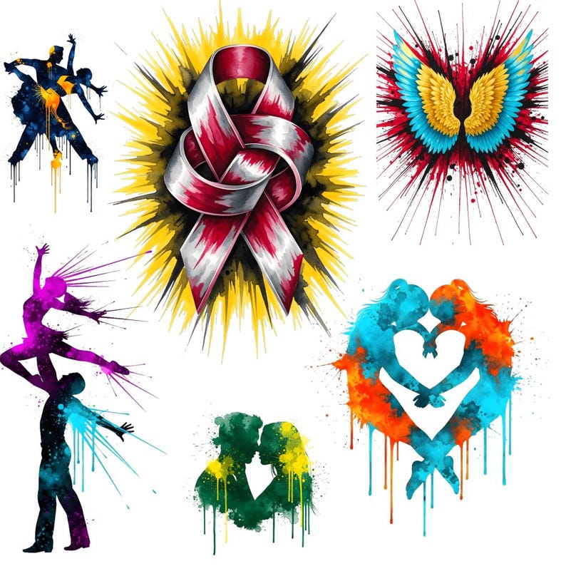 35 Pcs Watercolor Splash Art Bundle PNG | Abstract Dance Couple ...