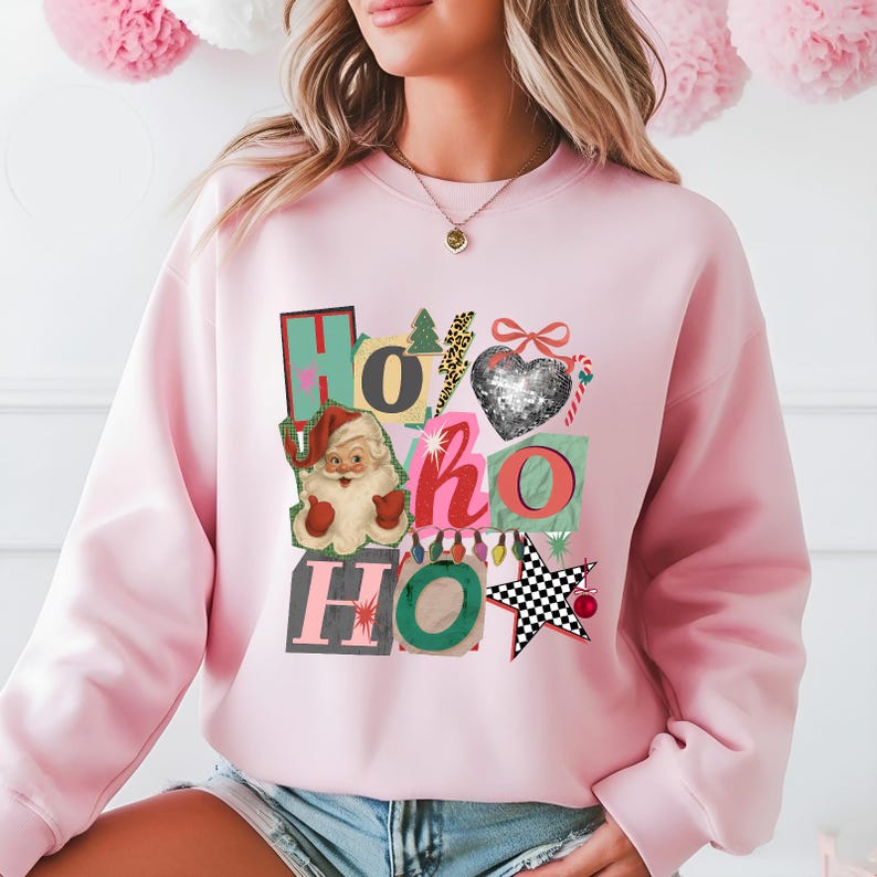 HO HO HO Retro Christmas Svg Png | Vintage Santa Collage Design | Funky ...
