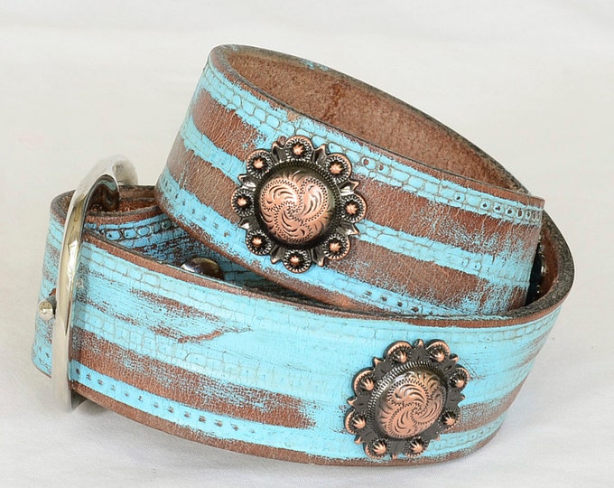Turquoise Leather Dog Collar, Turquoise Western Dog Collar, Custom ...