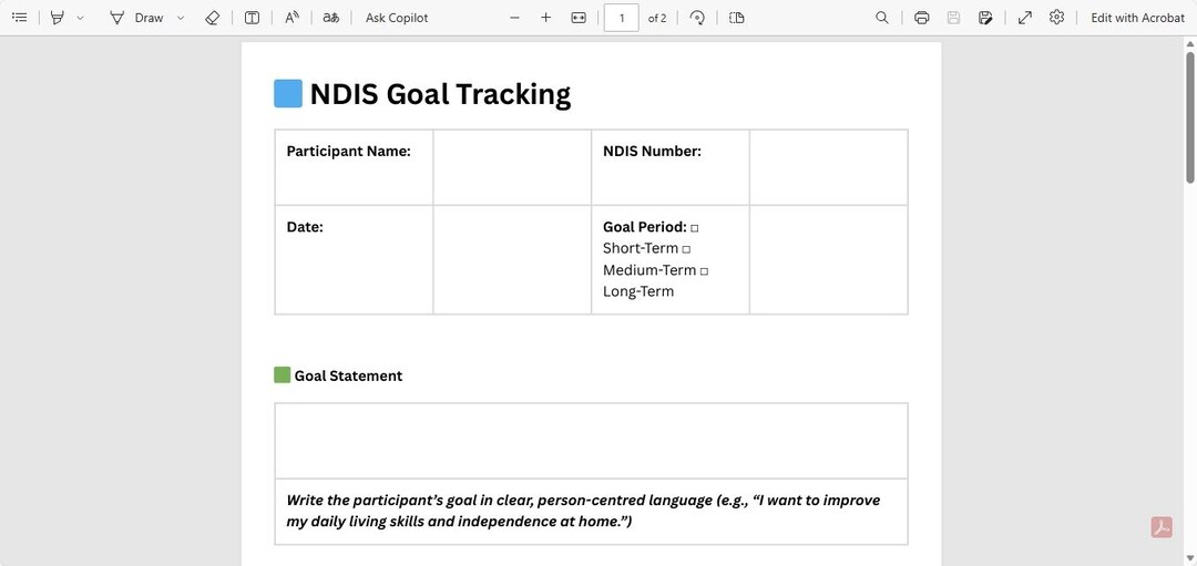 NDIS Goal Tracking | Printable A4 Form | Participant Progress & Outcome ...