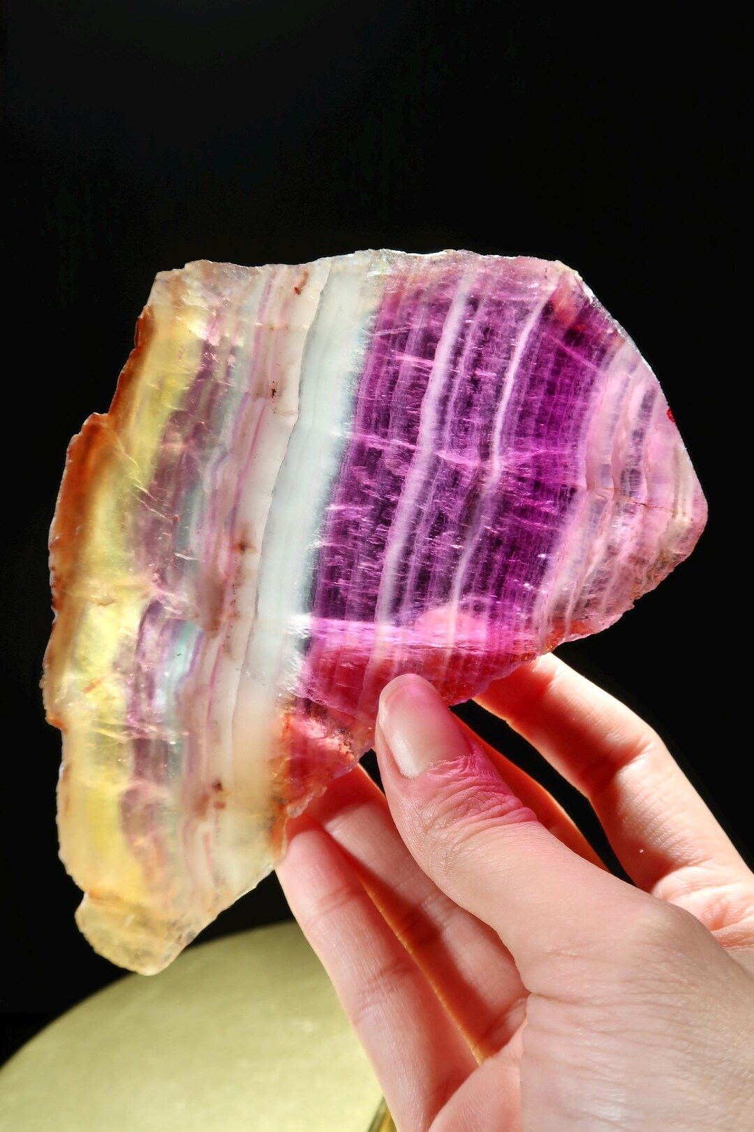 Candy Fluorite Slab With Stand / Natural Banded Crystal Carving ...