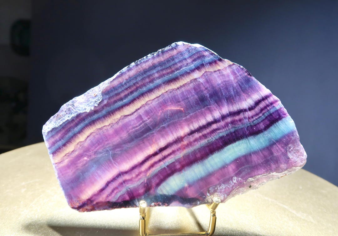 Candy Fluorite Slab With Stand / Natural Banded Crystal Carving ...