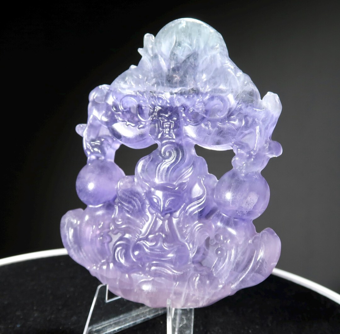 Nine-tail Fox Fluorite Carving Medallion / Kitsune Cartoon Animal ...