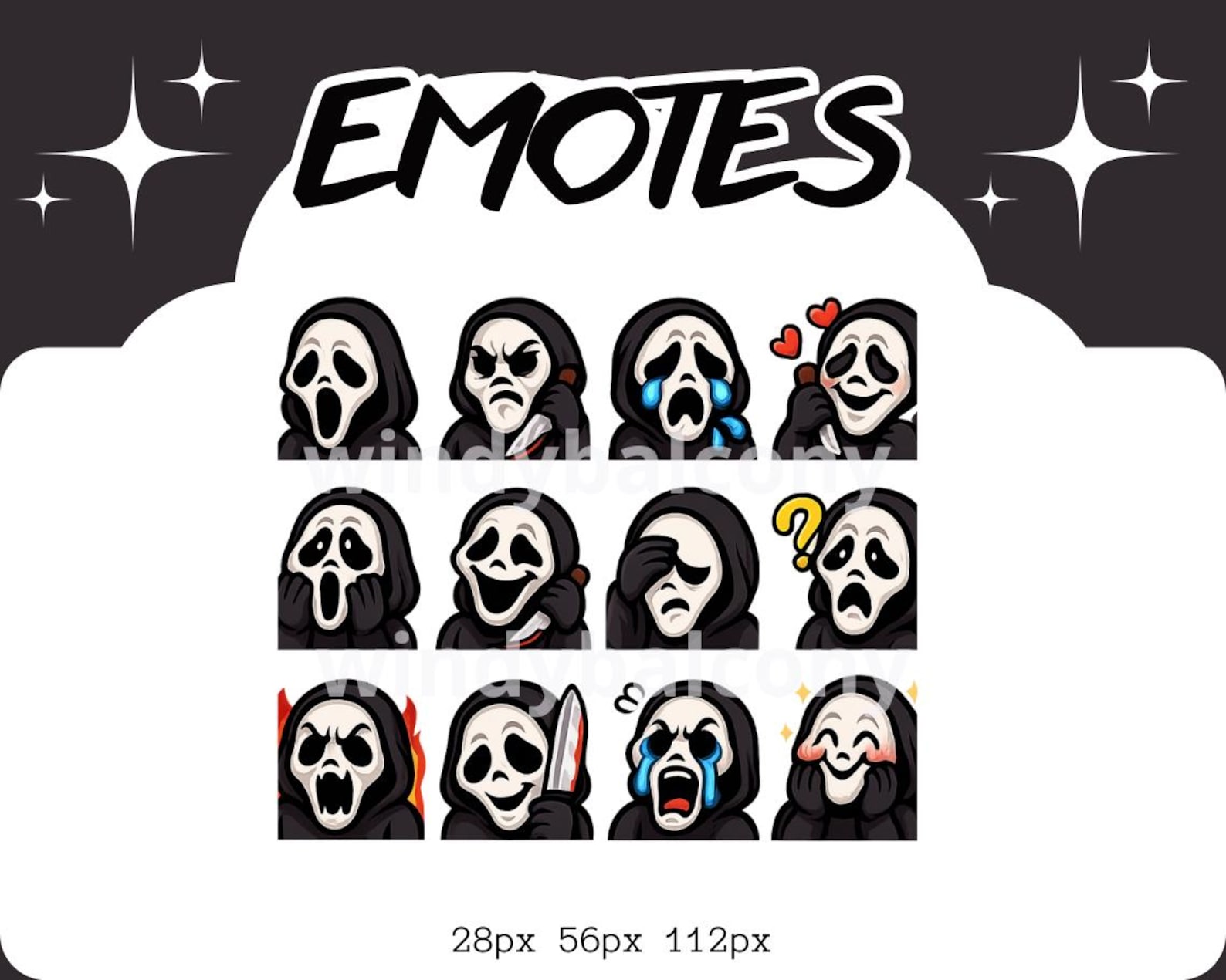 14 Pack Twitch Emotes Ghost Face Halloween Horror Games Chibi Ghost ...