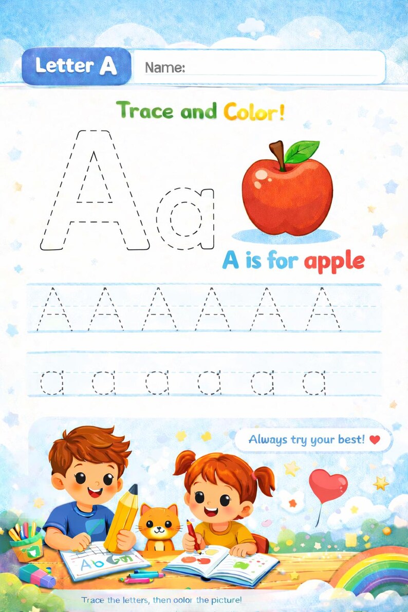 Alphabet Tracing Workbook, ABC Letter Practice, Ages 4-6 (PDF Pattern ...