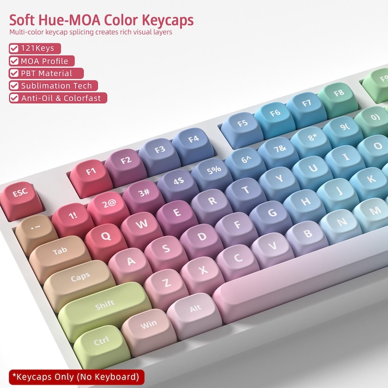 Pastel Color Keycap MOA Set, 121 Keys 5-side Dye-sublimated PBT, Soft ...