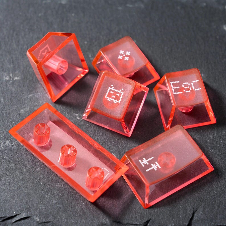 Pixel Style Frosted PC Keycap Set, Transparent Front-legend Shine ...