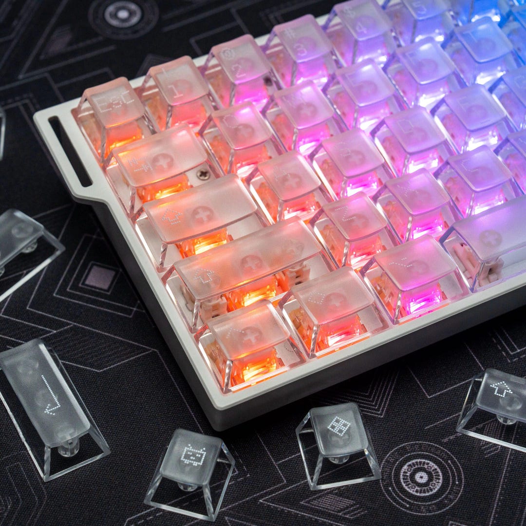 Pixel Style Frosted PC Keycap Set, Transparent Front-legend Shine ...