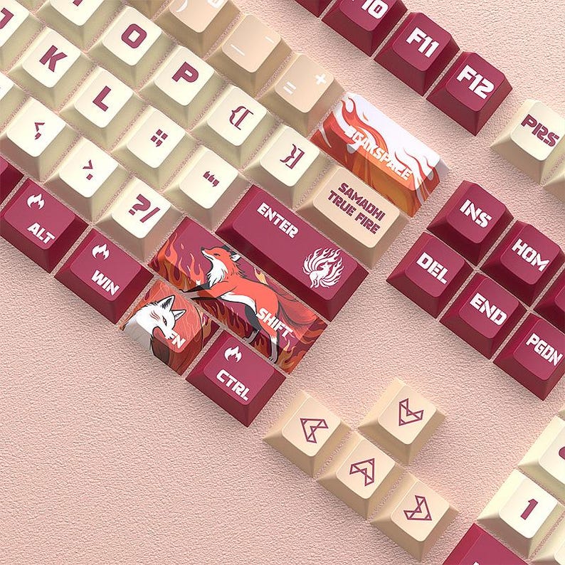 Nine-tailed Fox Keycap Set, Kitsune Theme Dye-sublimated PBT Cherry ...