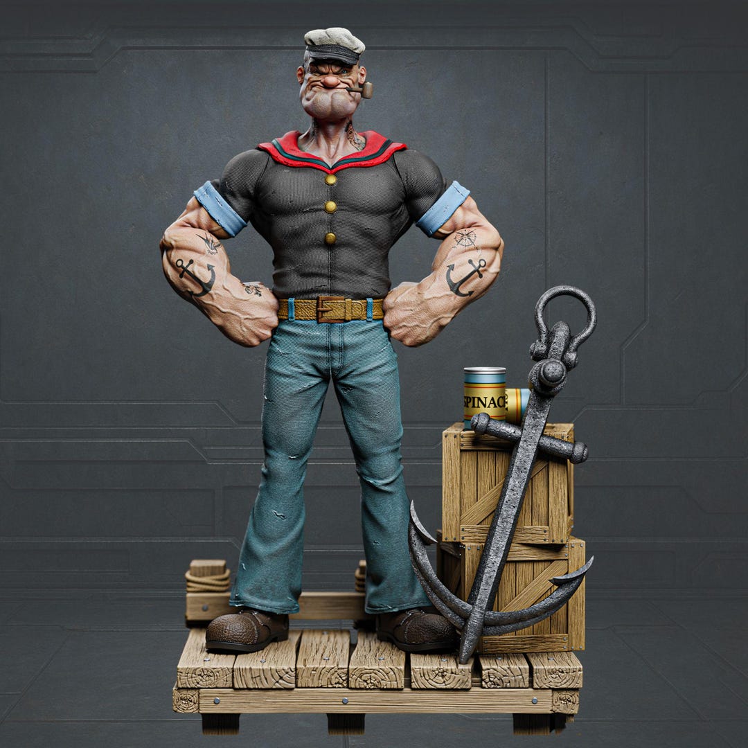 Popeye Fanart STL Statue | Sailor With Spinach, Dock Base (3D Print ...