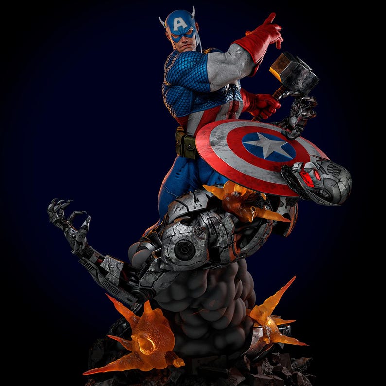 Captain America Vs Mecha STL Statue | 1/6 Scale Diorama (3D Print File ...