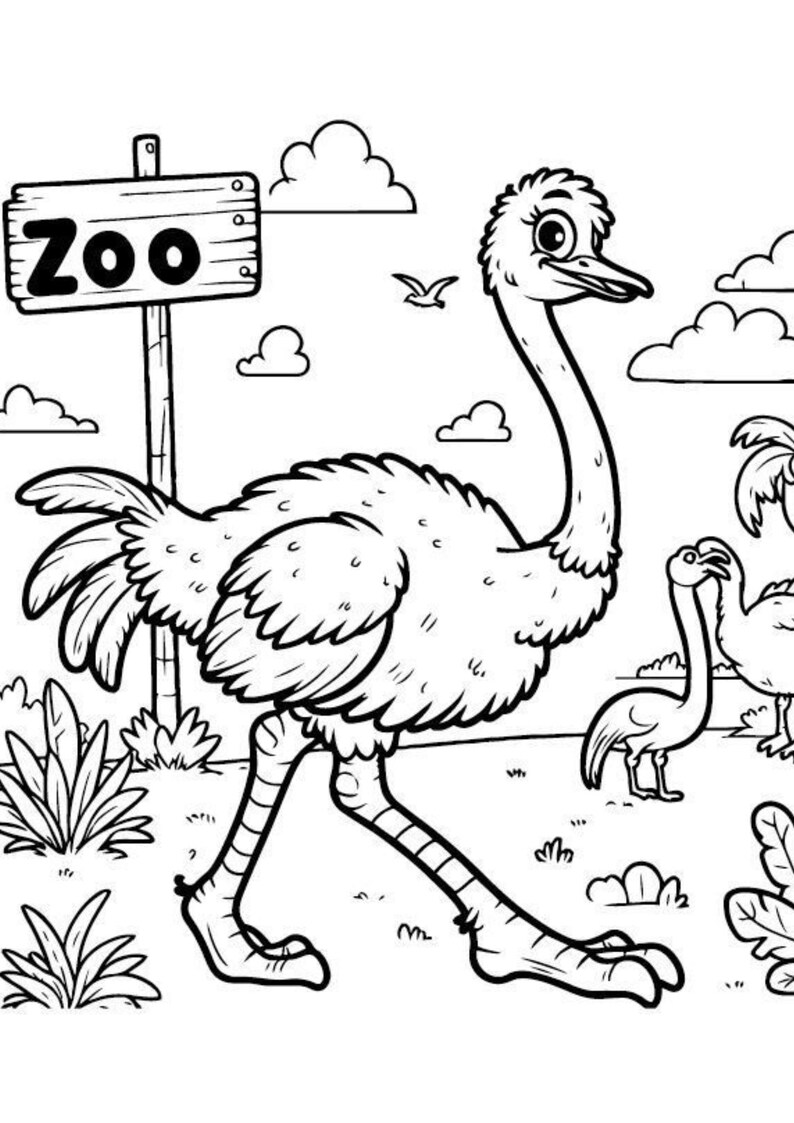 Ostrich Coloring Pages for Kids | Printable Wildlife Coloring Book ...
