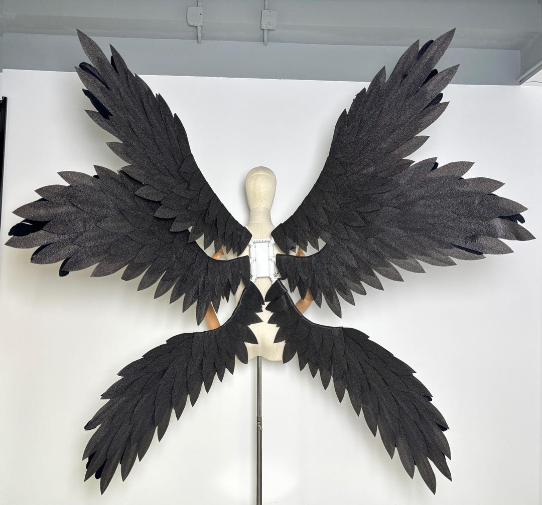Handmade Black Electric Angel Wings, Six-wing Seraphim Costume, Dark ...