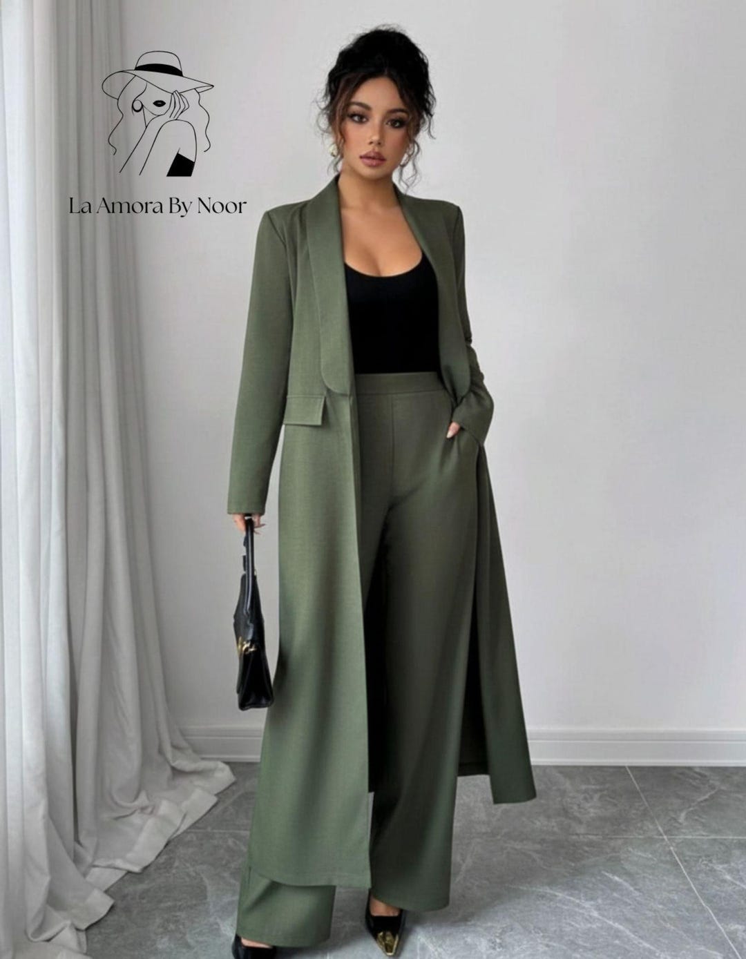 Olive Green Long Coat Suit • Two Piece Women's Blazer & Pants Set - Etsy