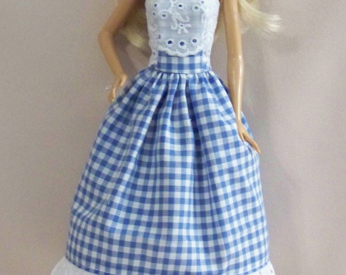 Handmade Barbie Doll Clothes-blue Gingham With Eyelet Barbie Dress - Etsy