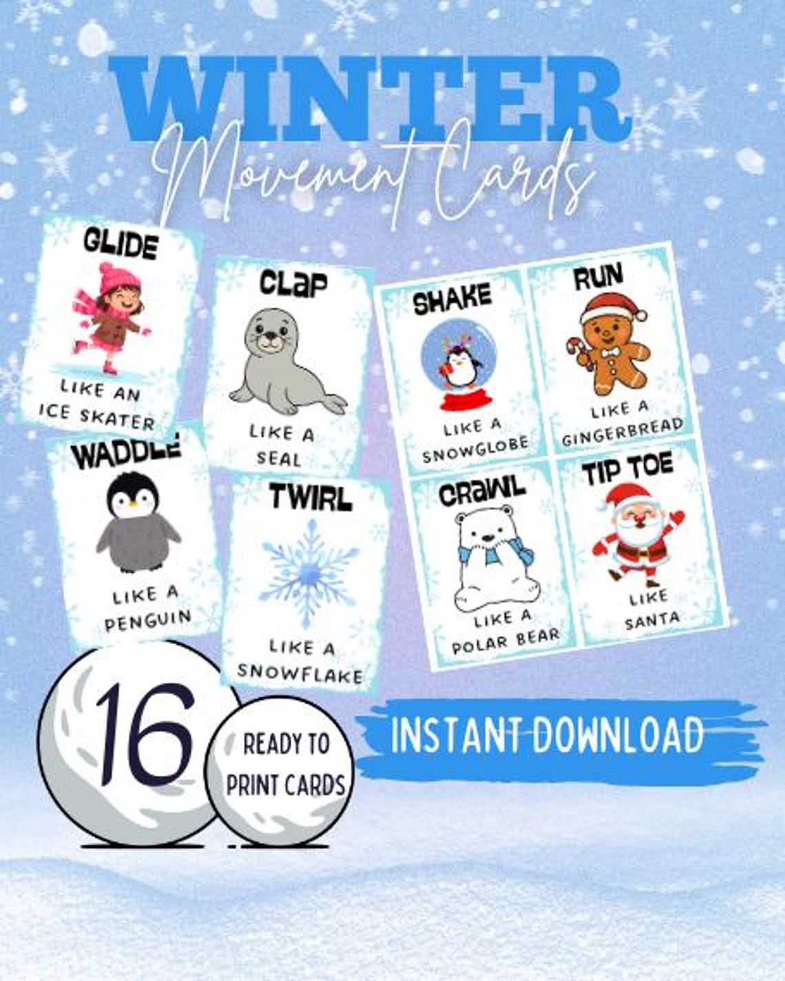 Winter Movement Activity | 16 Printable Cards (digital Download) - Etsy