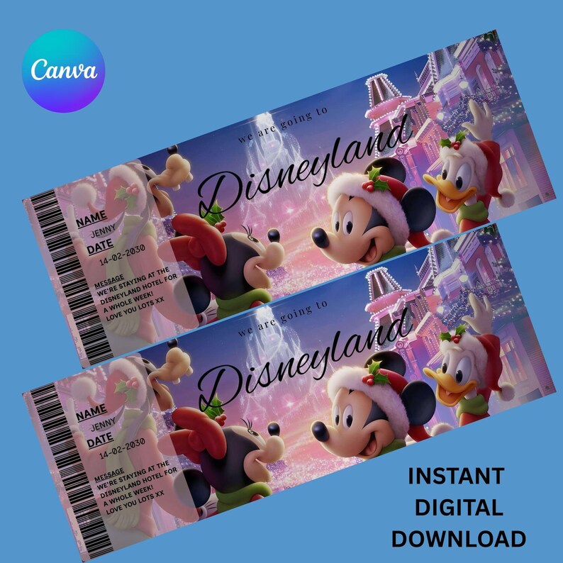 Theme Park Trip Reveal Ticket | Cartoon Boarding Pass, Editable Canva ...