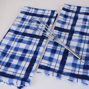Watercolor Blue Plaid Decorative Tea Towel Set, Shabby Cottage Dish ...
