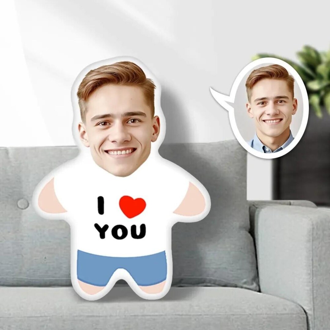 Custom Boyfriend Face Photo I Love U Pillow, Personalized Family Photo ...