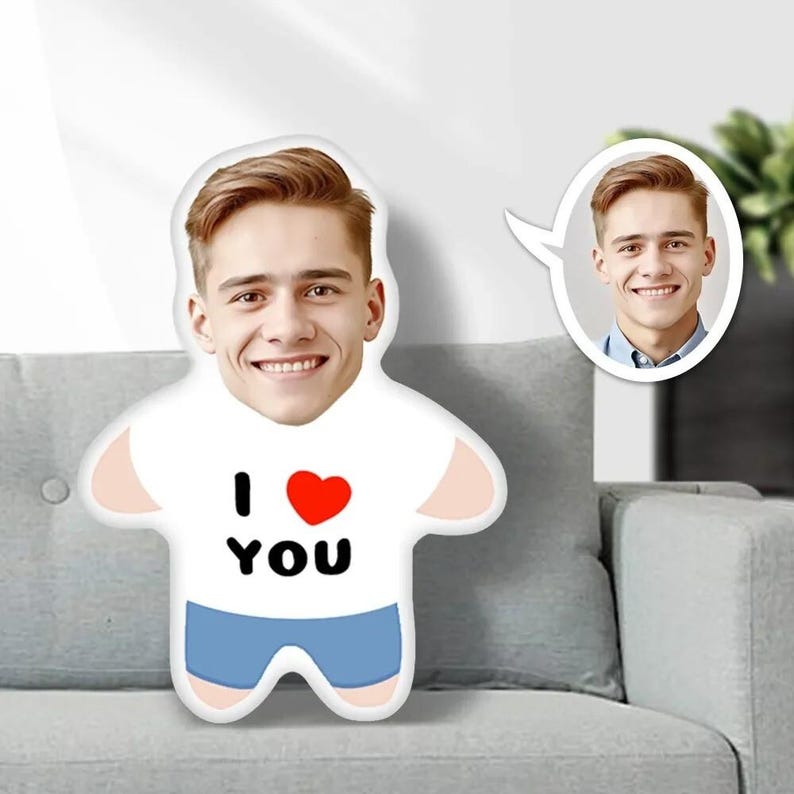 Custom Boyfriend Face Photo I Love U Pillow, Personalized Family Photo ...