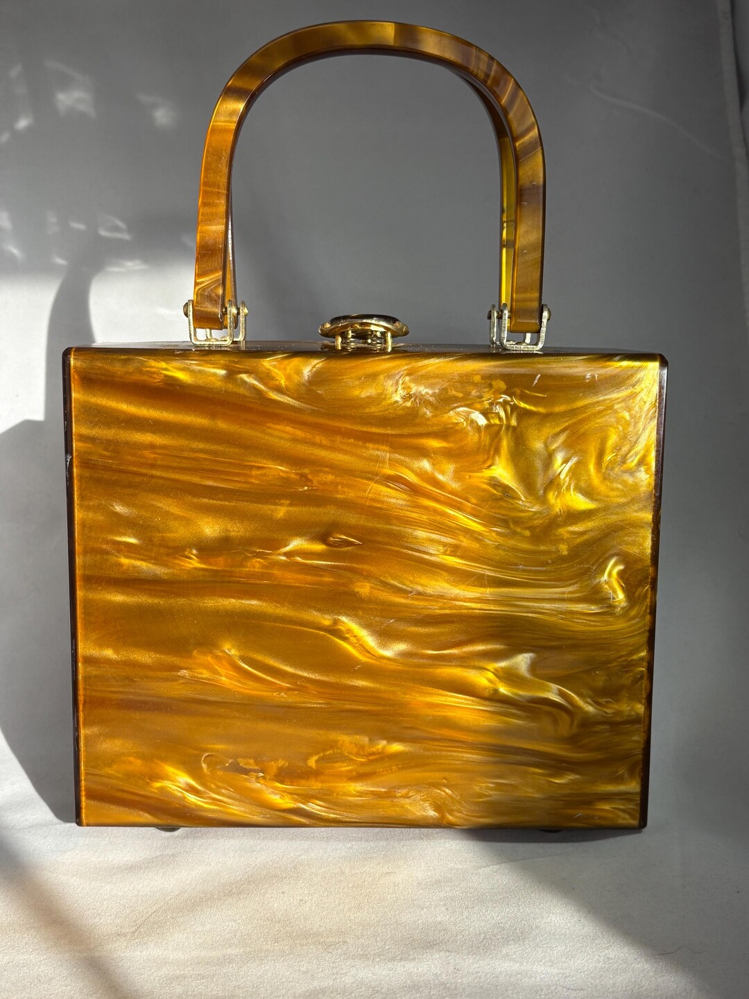 Vintage 1950s Marbled Amber Lucite Box Handbag/purse by Stylecraft ...