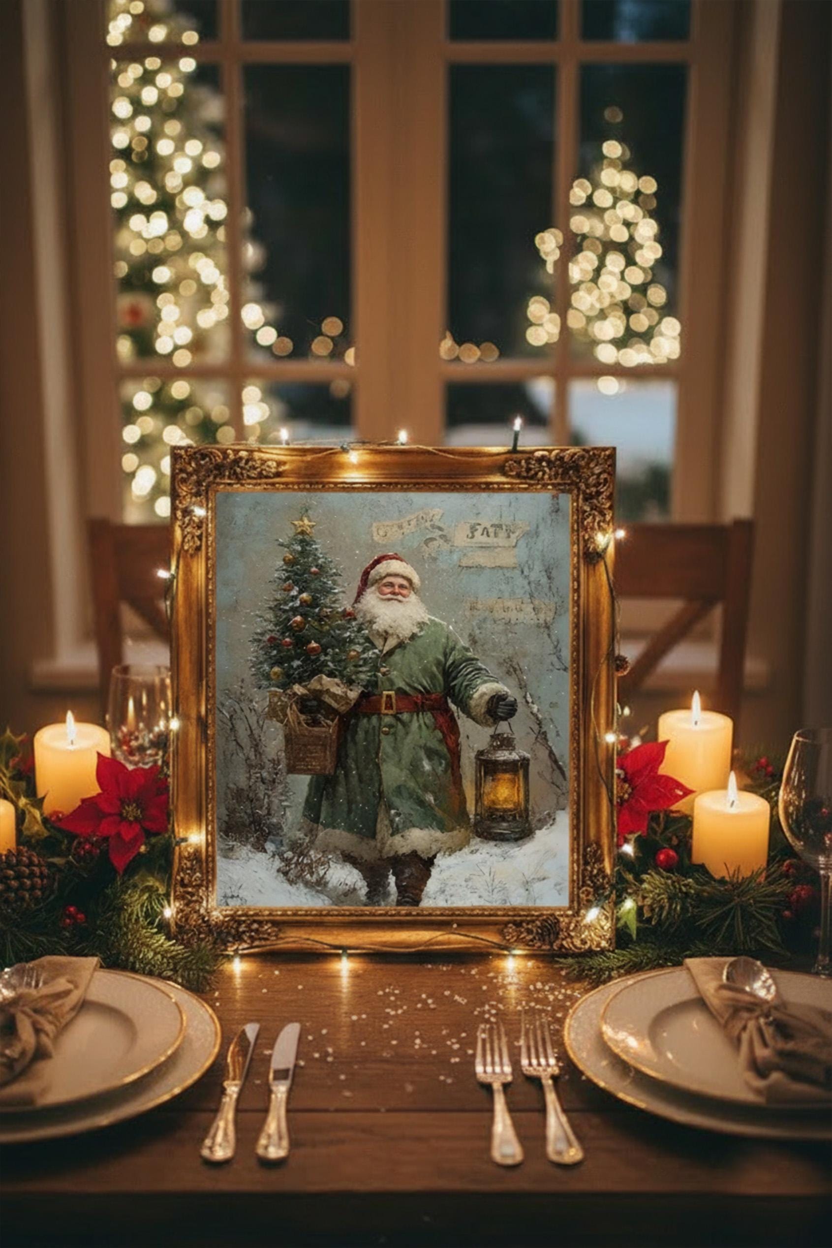 Rustic Classic Santa | Vintage Christmas Painting | Winter Wall Art - Etsy