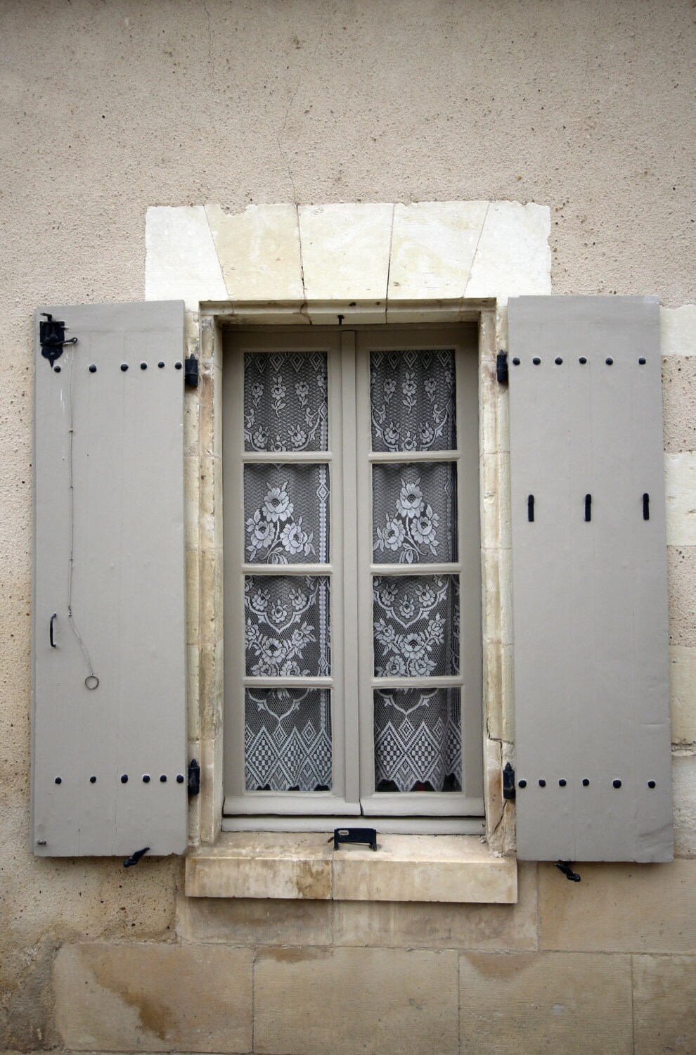 Shutters Print, Shutters Canvas, French Distressed Shutters With Lace ...