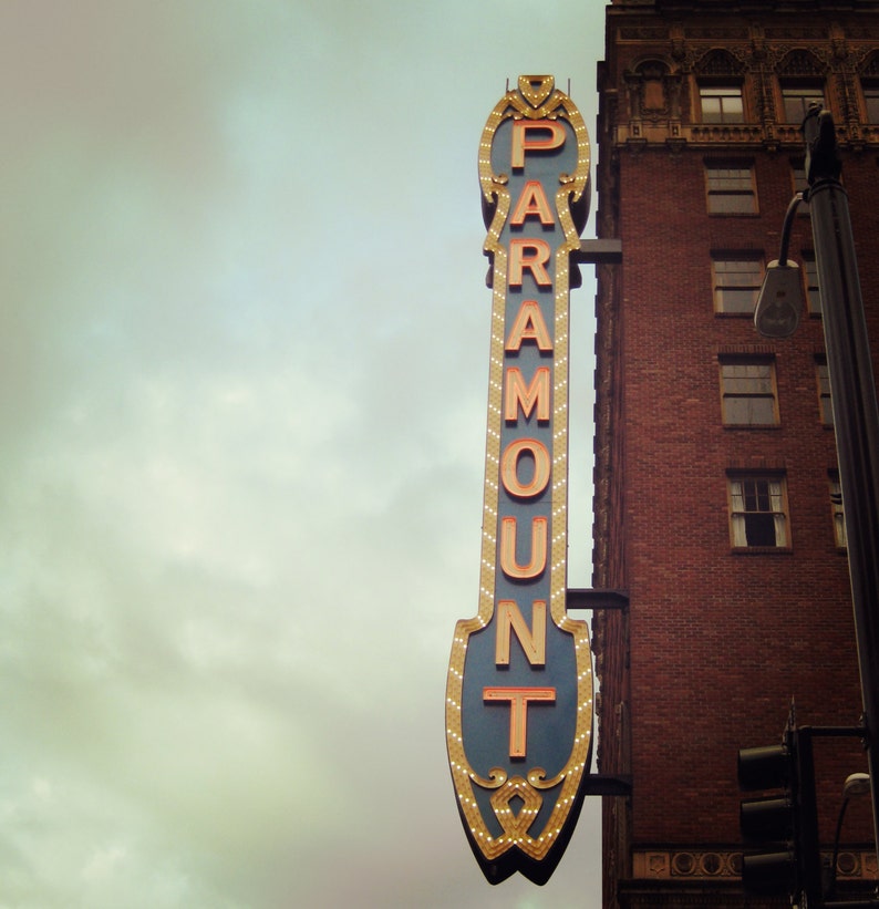 Paramount Sign in Seattle, Canvas or Print, Square Photo, Square Canvas ...