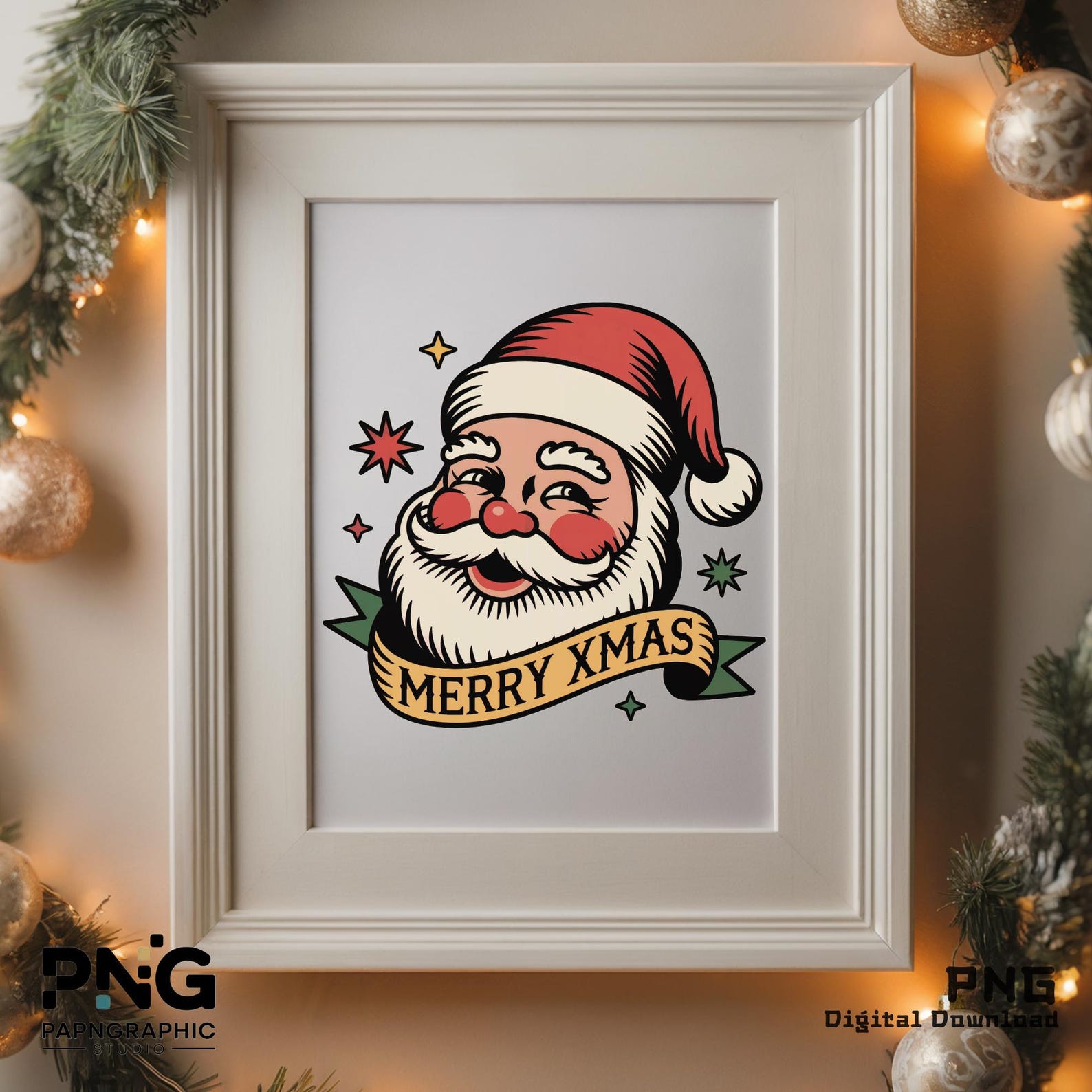 Vintage Merry Xmas Santa PNG | Retro Santa Head Clipart | Classic ...