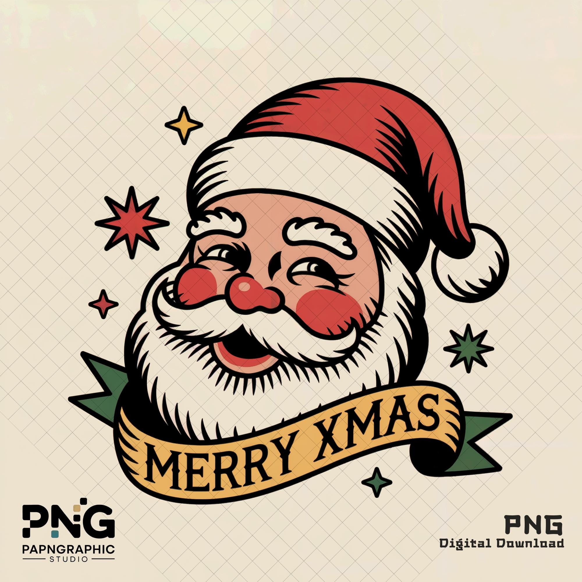 Vintage Merry Xmas Santa PNG | Retro Santa Head Clipart | Classic ...