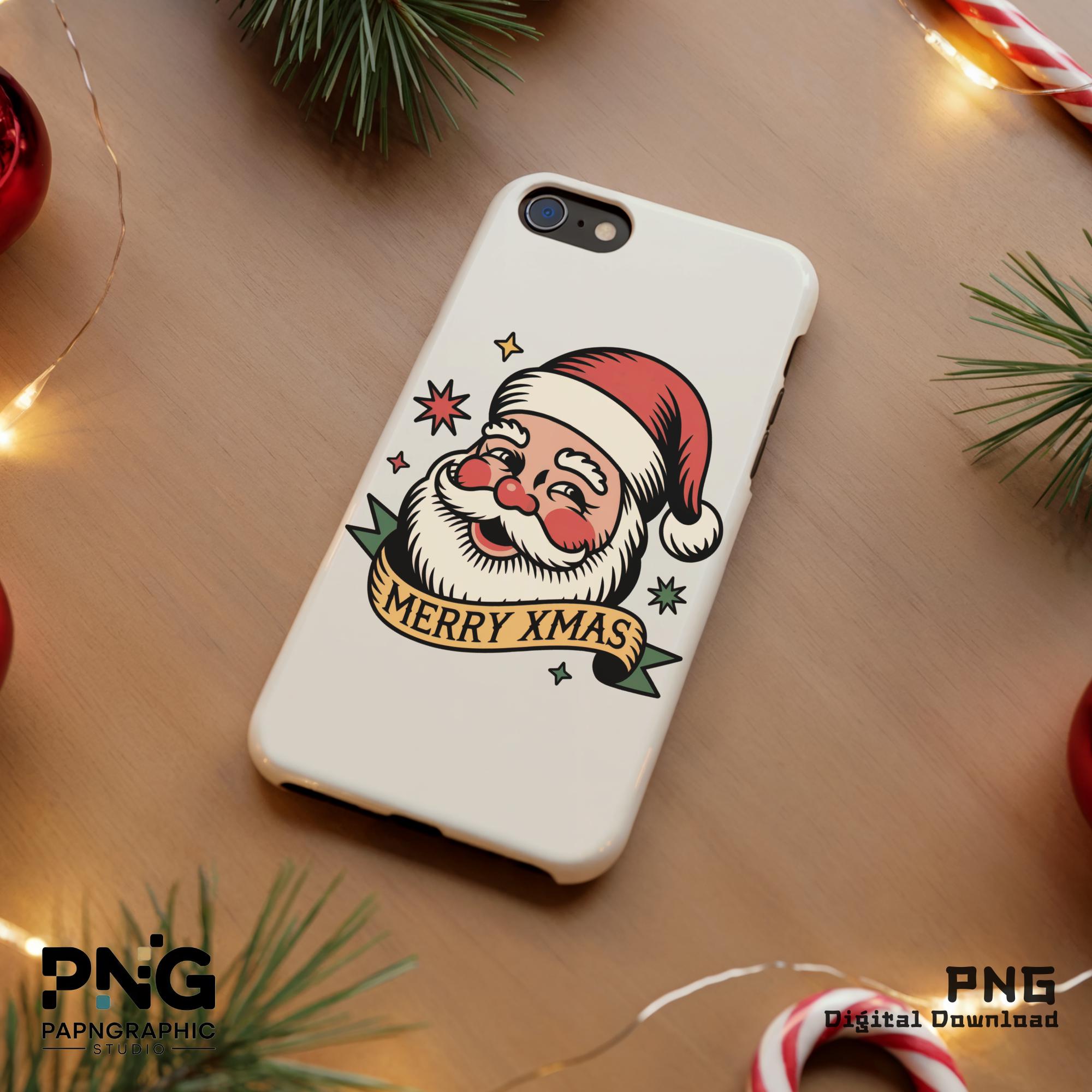 Vintage Merry Xmas Santa PNG | Retro Santa Head Clipart | Classic ...