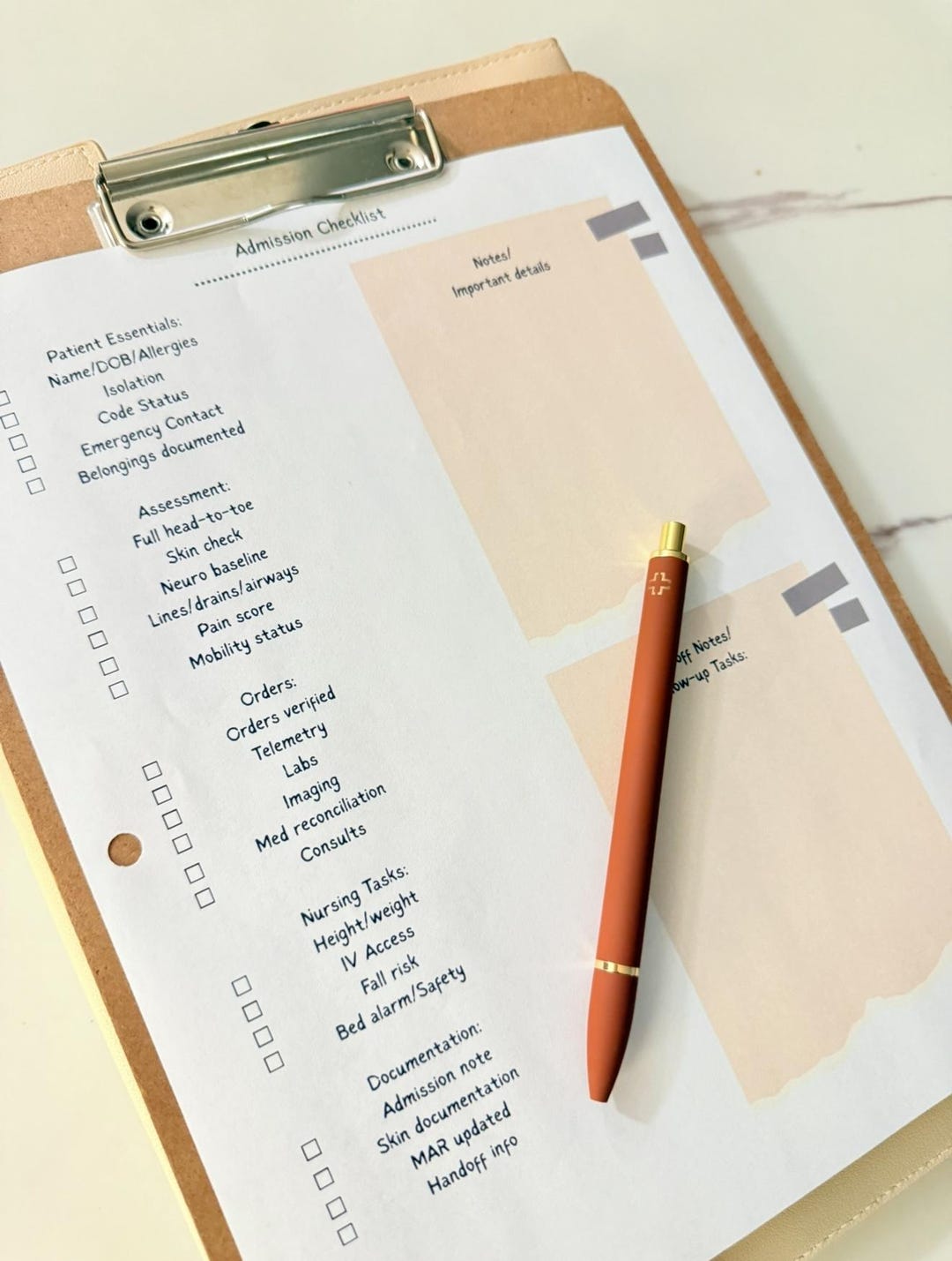Admission Checklist | Simple Nursing Template | Instant Digital ...