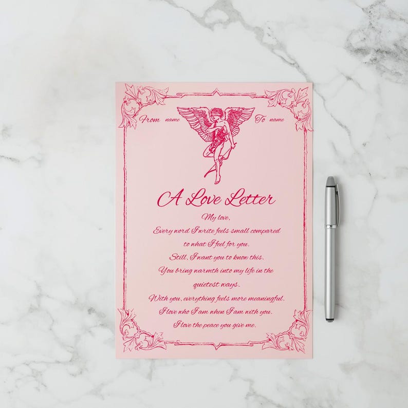 A Letter of Love – Printable Cupid Romantic Letter (A4) - Etsy