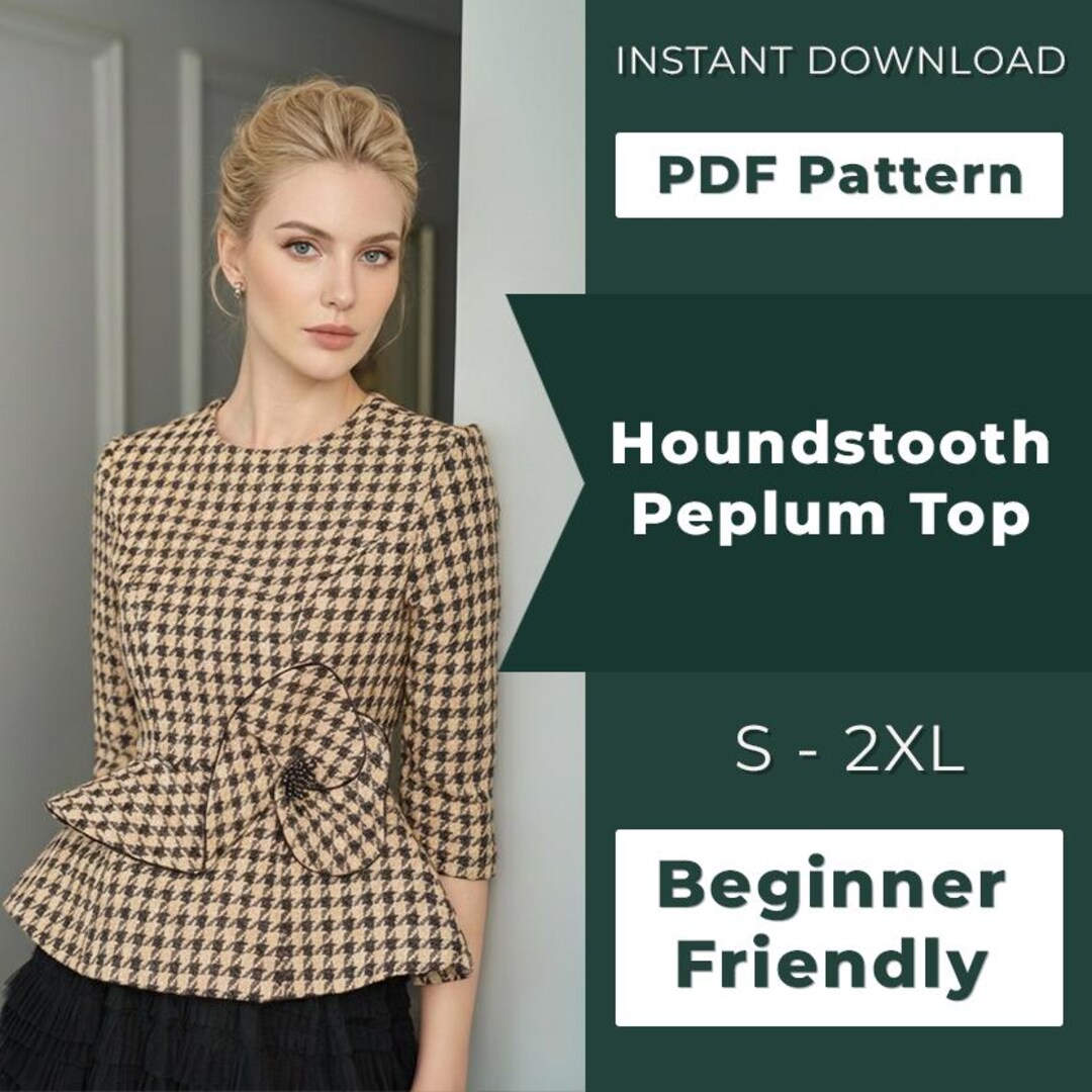 Houndstooth Peplum Top Sewing Pattern PDF | Elegant Women Blouse ...