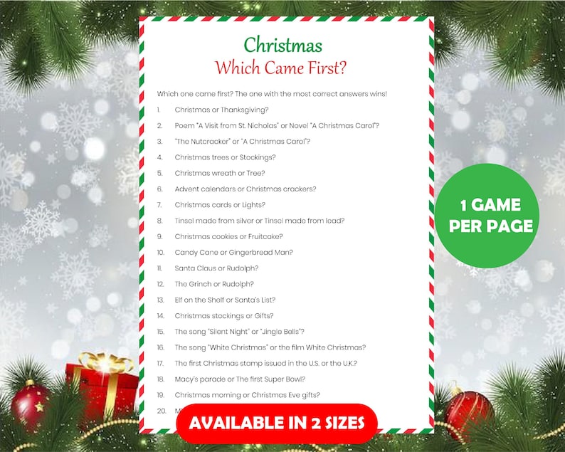 Christmas Which Came First Game | Christmas Trivia Quiz Printable ...