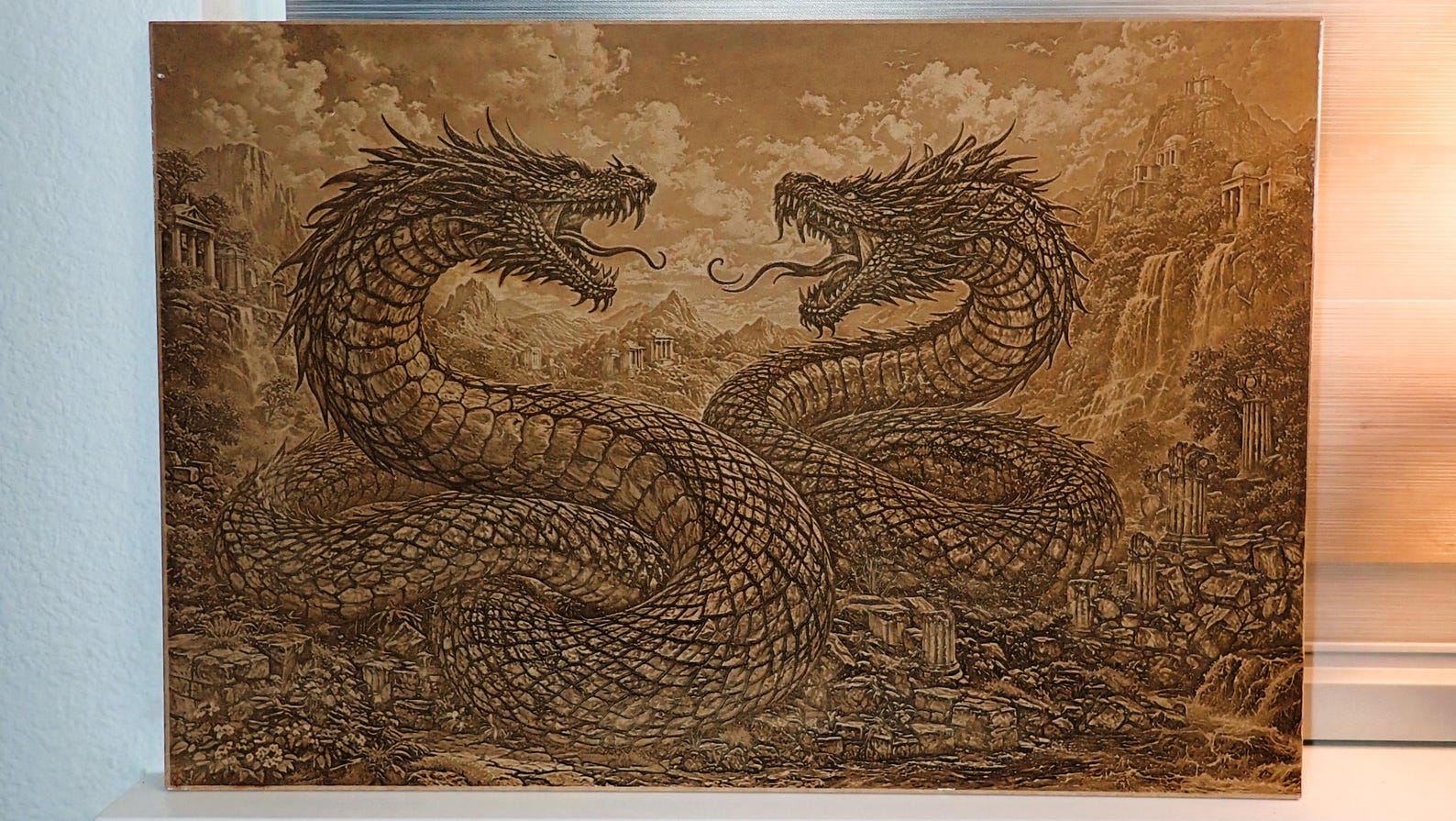 Colossal Serpent Creatures in Ancient Ruins 12 X18 Detailed Laser ...
