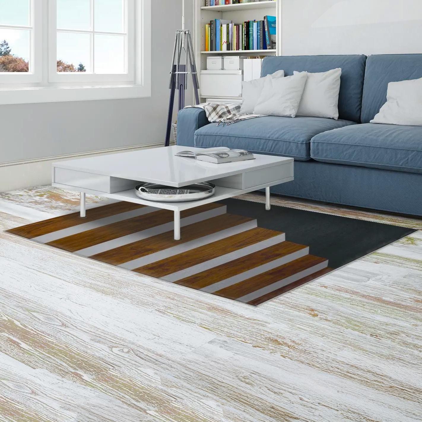 Optical Illusion Accent Rug | Mid-century Modern Room Mat | 3D Wood ...